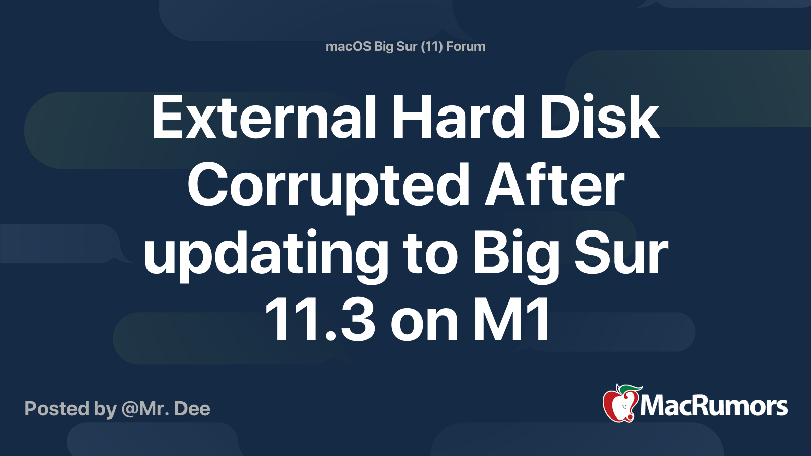 External Hard Disk Corrupted After updating to Big Sur 11.3 on M1 | MacRumors Forums