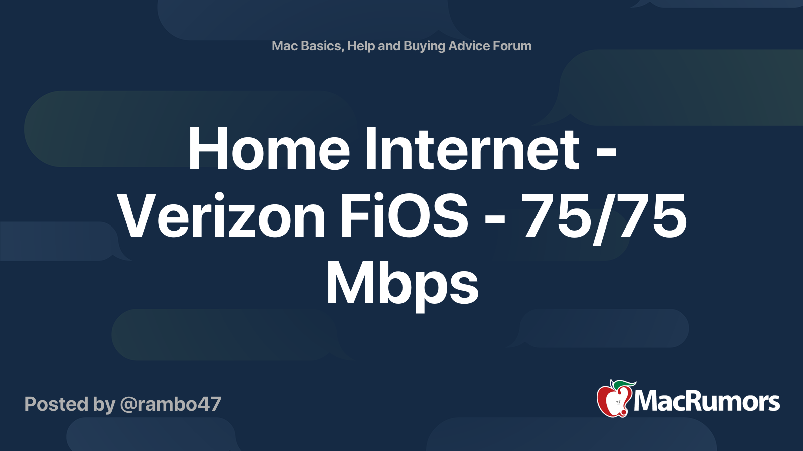 Home Internet - Verizon FiOS - 75/75 Mbps | MacRumors Forums
