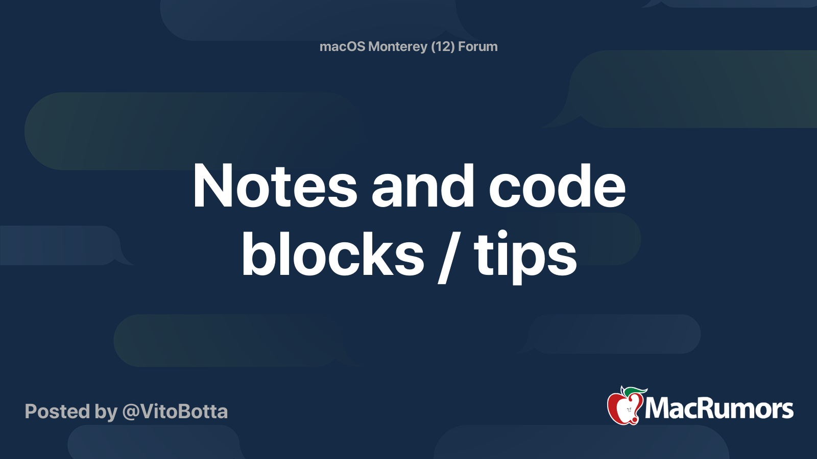 Notes and code blocks / tips | MacRumors Forums