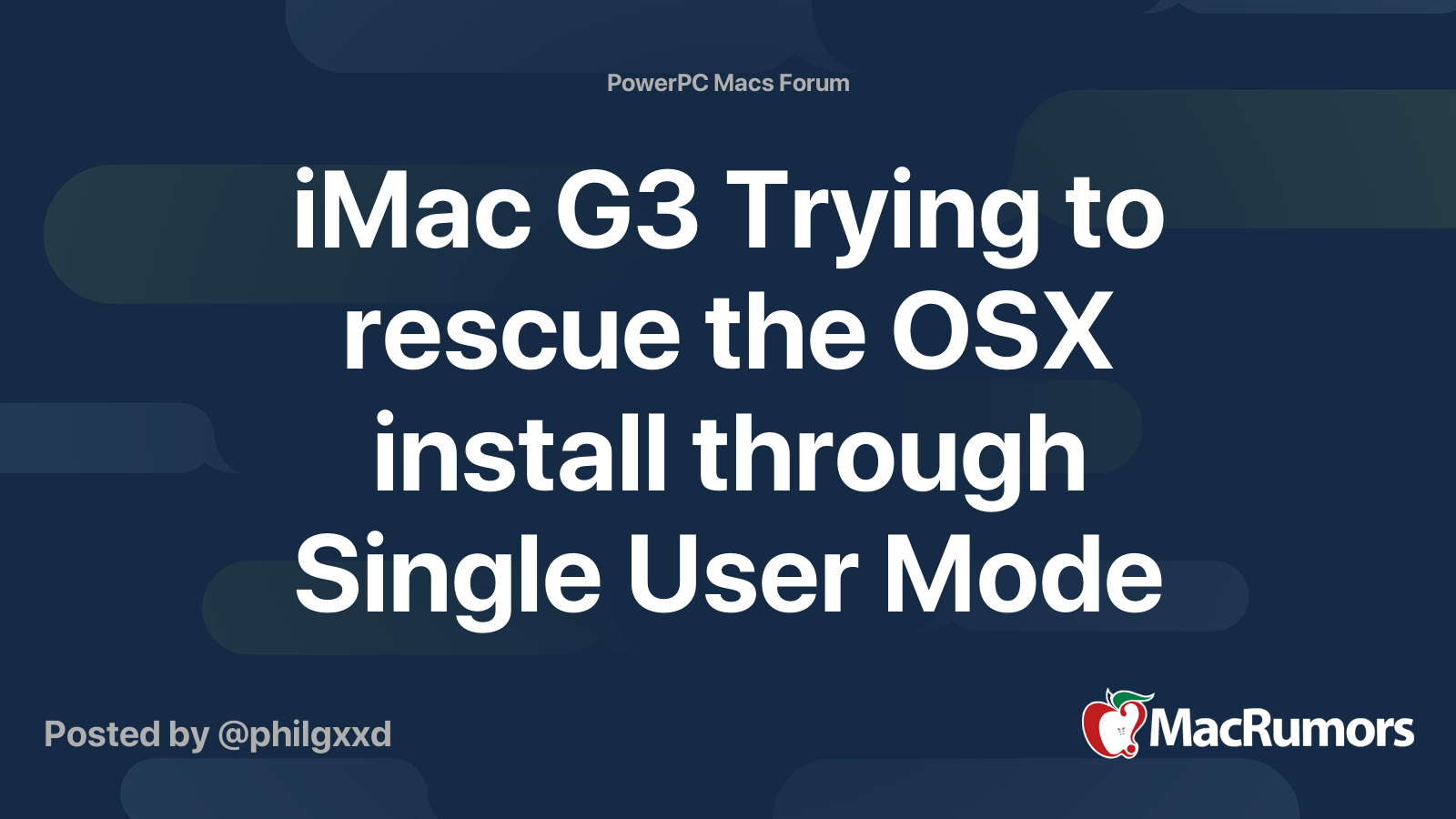 iMac G3 Trying to rescue the OSX install through Single User Mode | MacRumors Forums