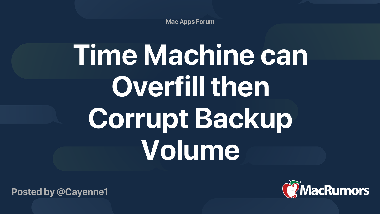 Time Machine can Overfill then Corrupt Backup Volume | MacRumors Forums