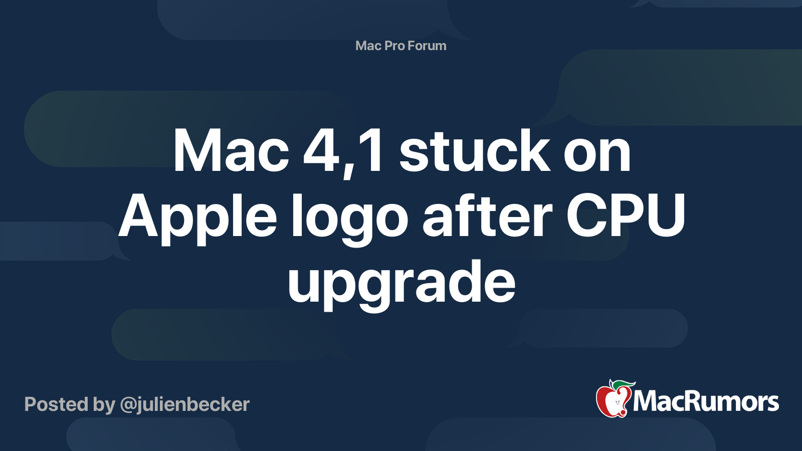 Mac 4,1 stuck on Apple logo after CPU upgrade | MacRumors Forums