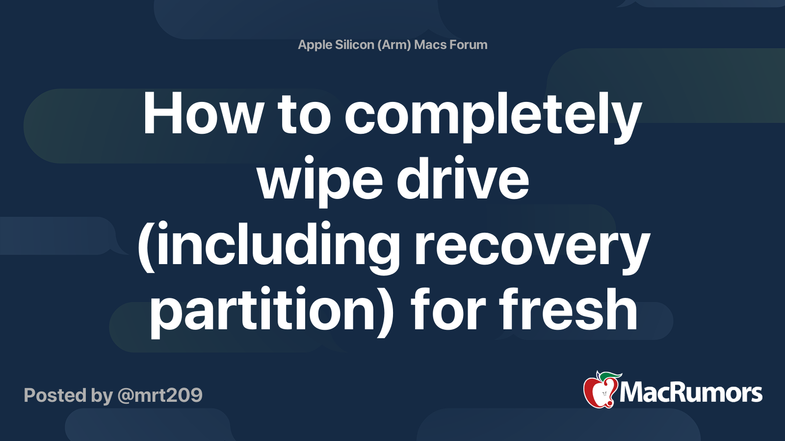 How to completely wipe drive (including recovery partition) for fresh install | MacRumors Forums