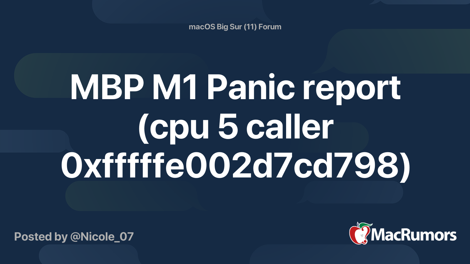 MBP M1 Panic report (cpu 5 caller 0xfffffe002d7cd798) | MacRumors Forums