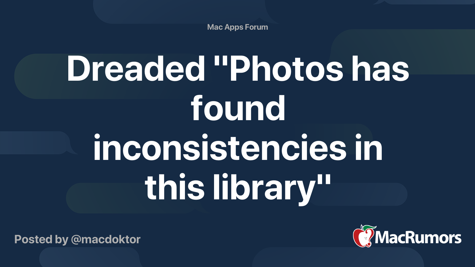 Dreaded "Photos has found inconsistencies in this library" message | MacRumors Forums