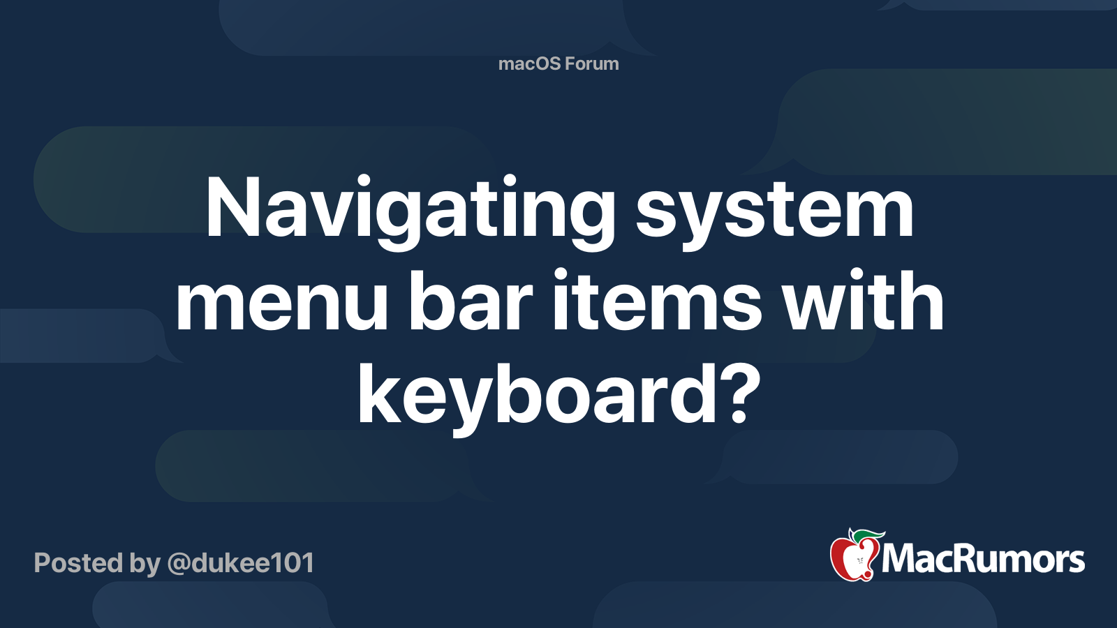 Navigating system menu bar items with keyboard? | MacRumors Forums
