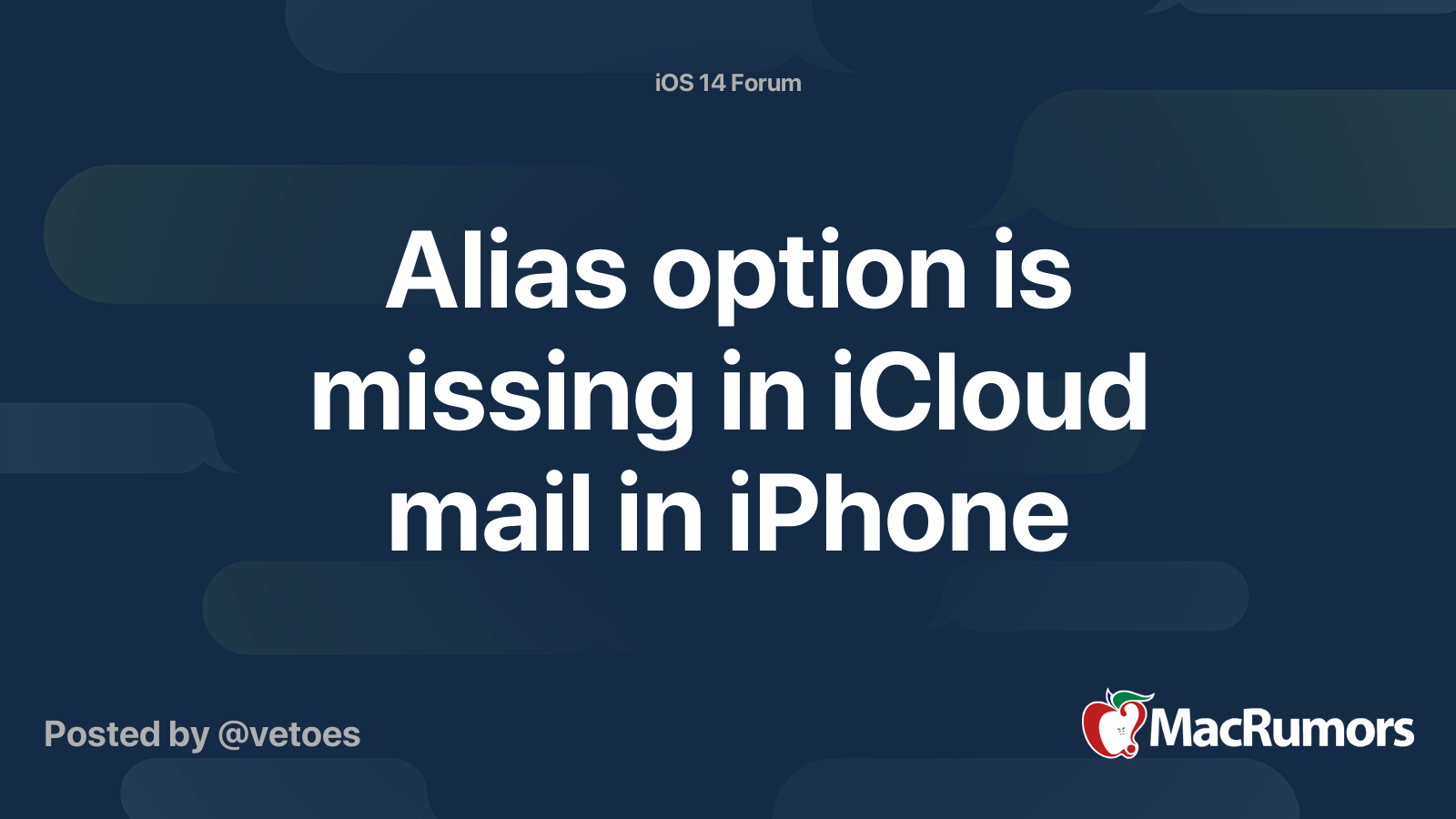 Alias option is missing in iCloud mail in iPhone | MacRumors Forums