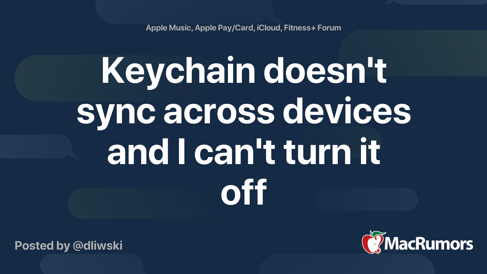 Keychain doesn't sync across devices and I can't turn it off ...