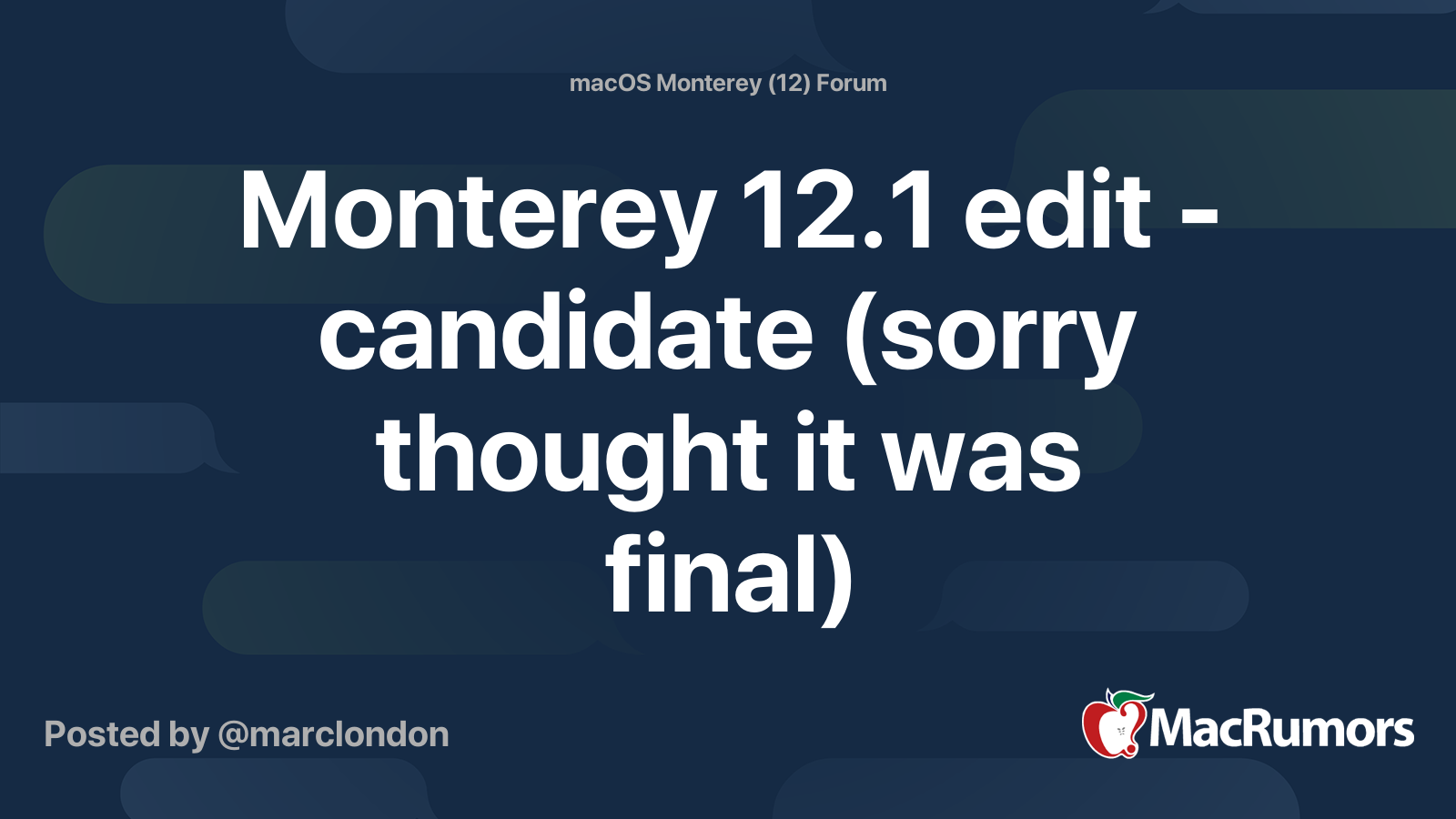 Monterey 12.1 edit - candidate (sorry thought it was final) | MacRumors Forums
