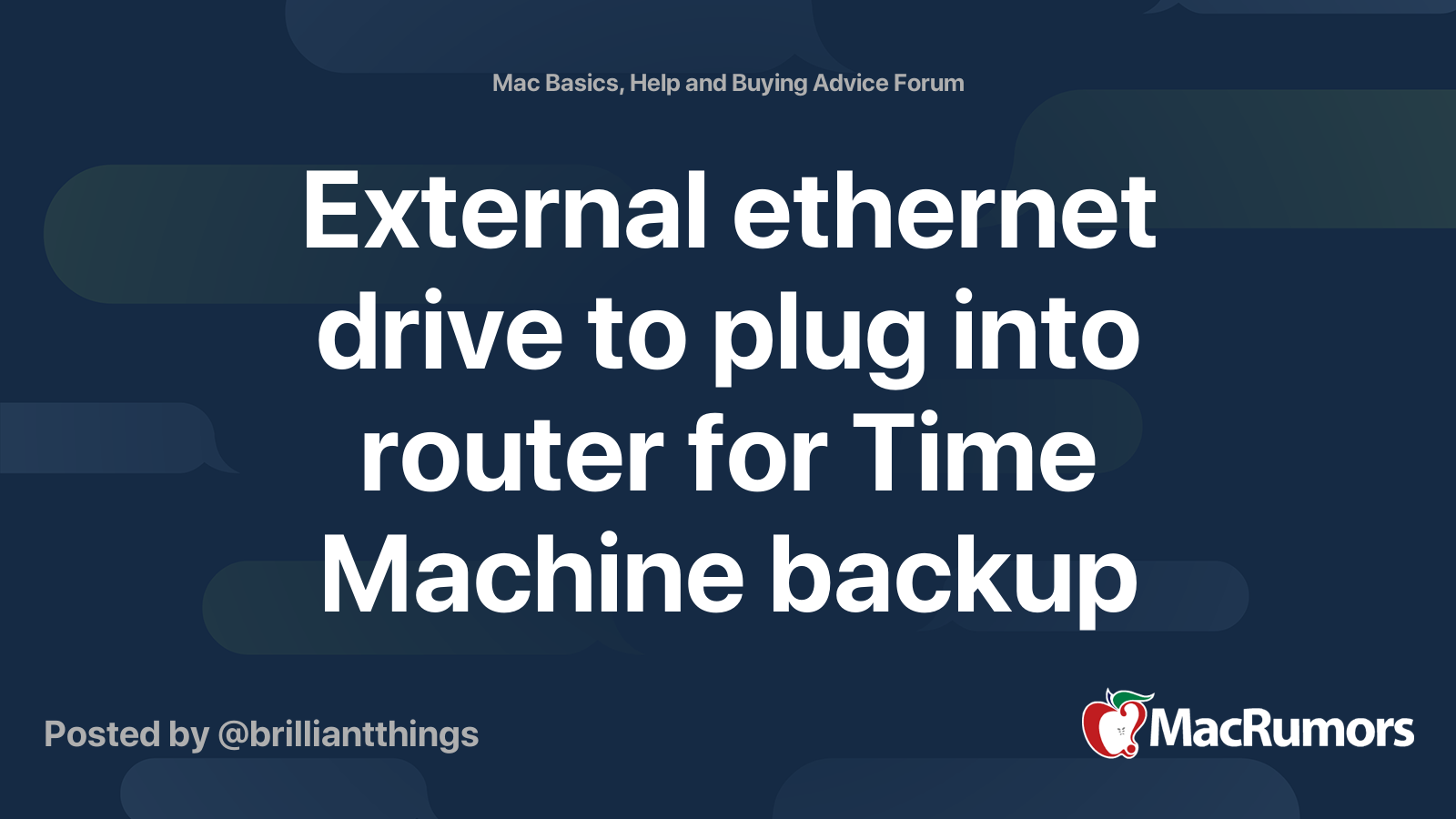 External ethernet drive to plug into router for Time Machine backup | MacRumors Forums