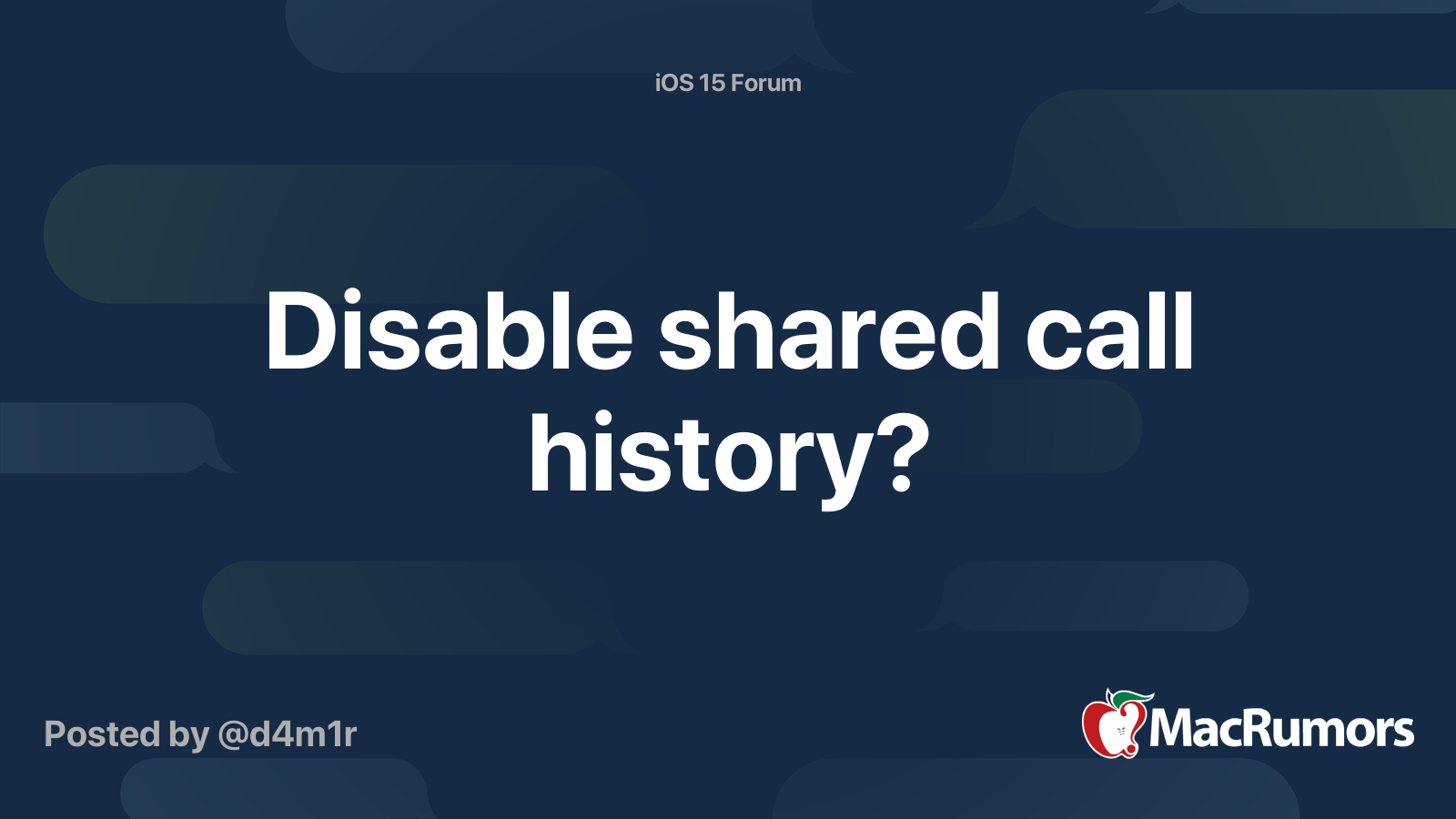 Disable shared call history? | MacRumors Forums
