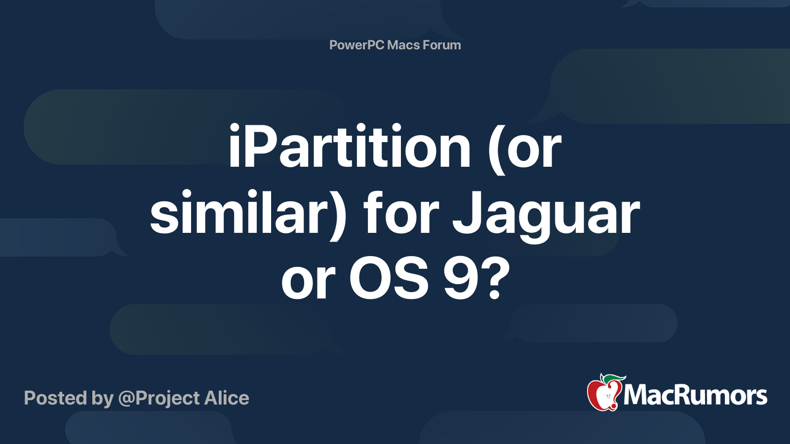 iPartition (or similar) for Jaguar or OS 9? | MacRumors Forums