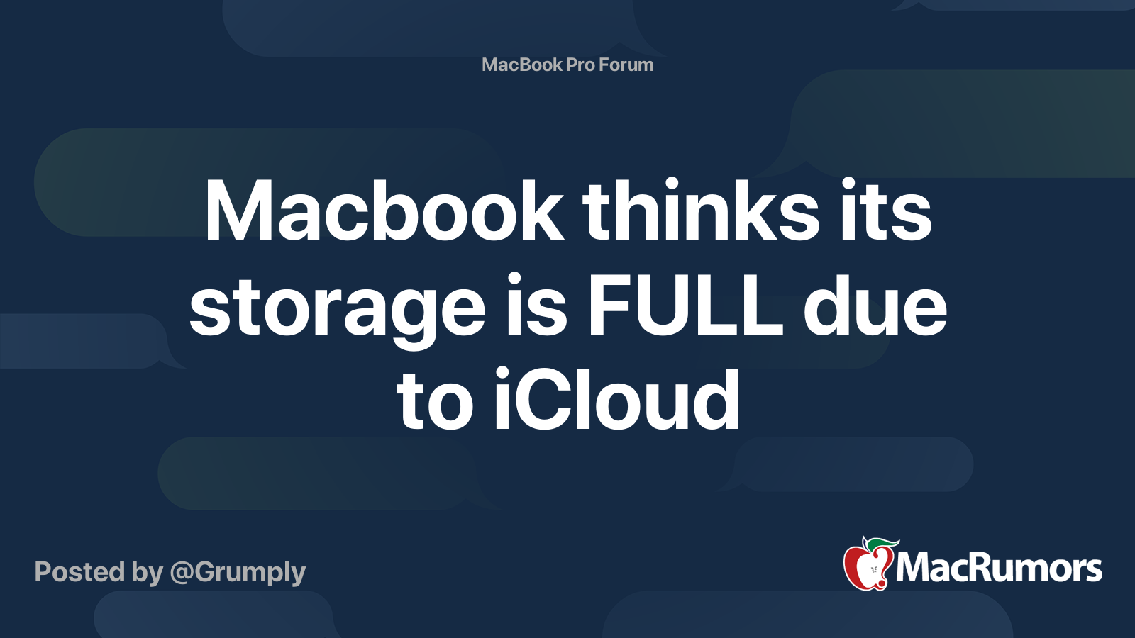 Macbook thinks its storage is FULL due to iCloud | MacRumors Forums