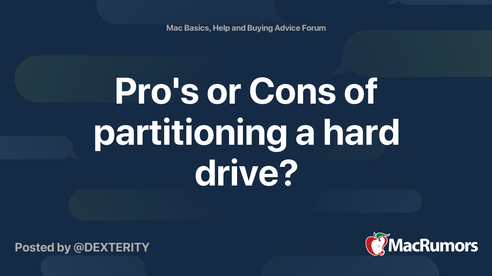 Pros Or Cons Of Partitioning A Hard Drive Macrumors Forums