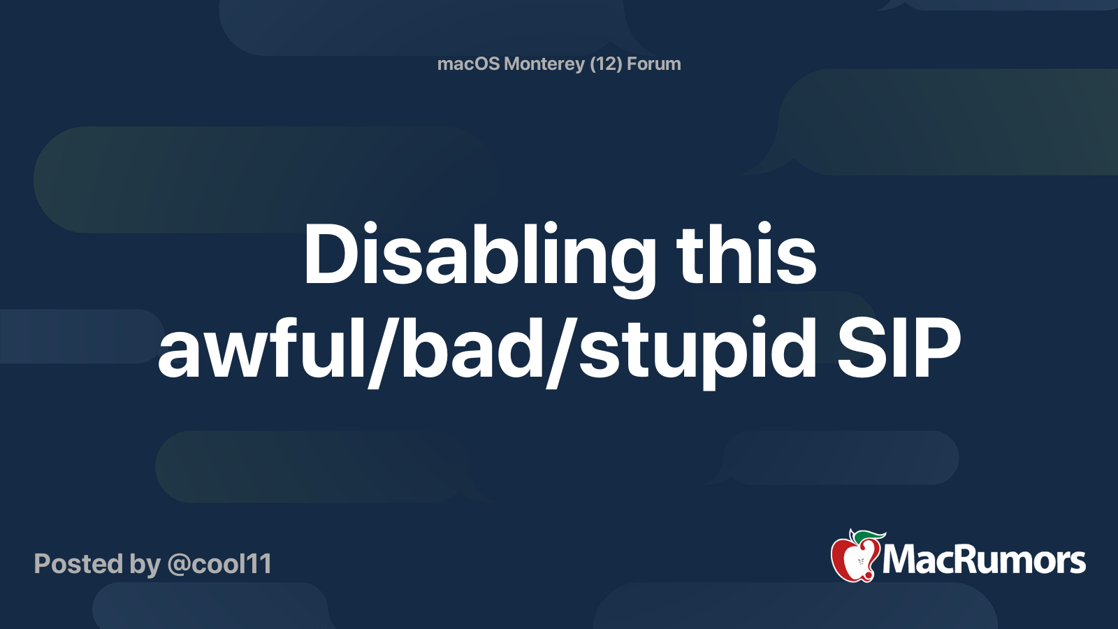 Disabling this awful/bad/stupid SIP | MacRumors Forums