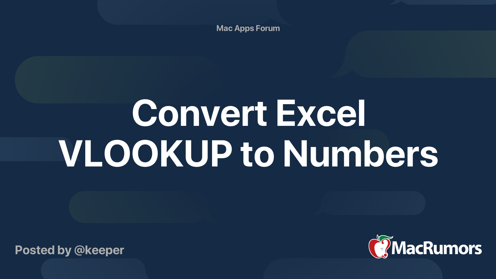 Convert Excel VLOOKUP to Numbers | MacRumors Forums