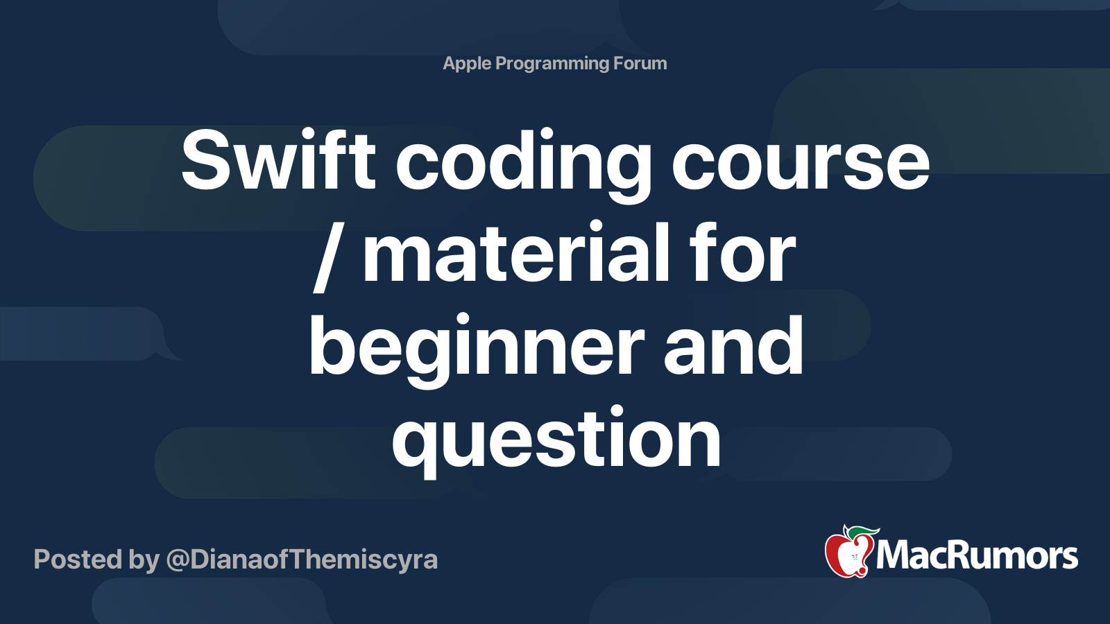 Swift coding course / material for beginner and question | MacRumors Forums