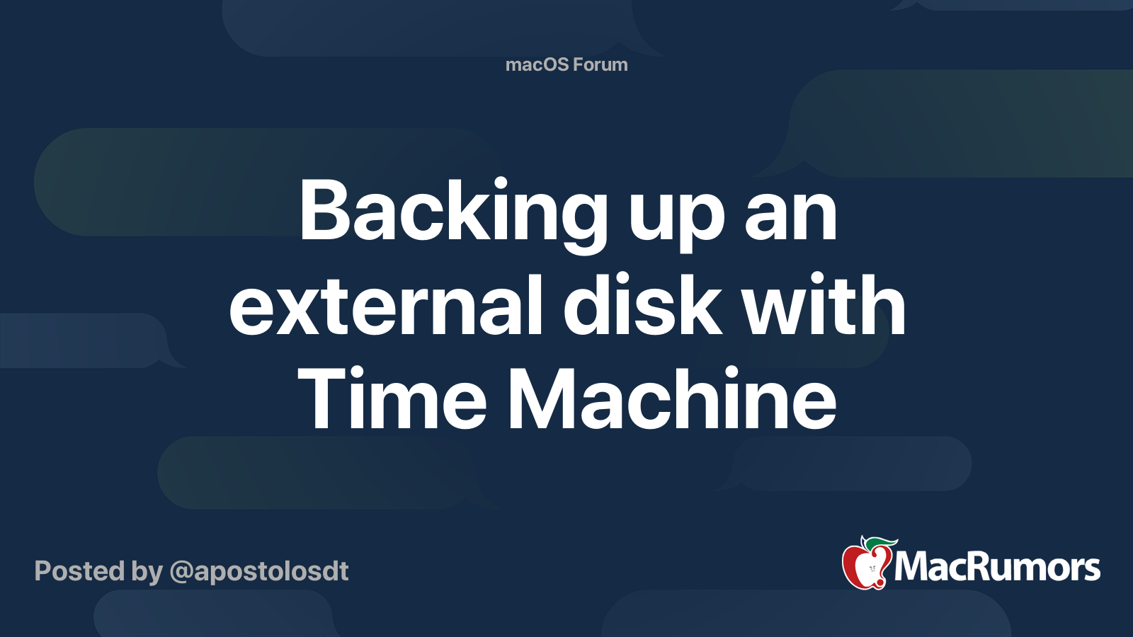 Backing up an external disk with Time Machine | MacRumors Forums