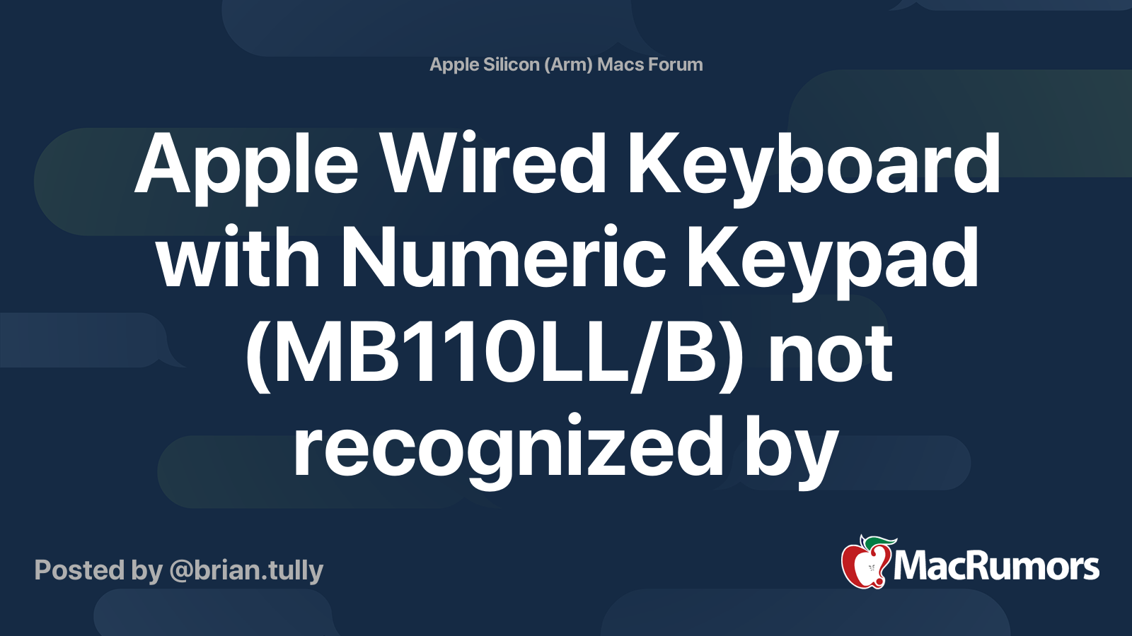 Apple Wired Keyboard with Numeric Keypad (MB110LL/B) not recognized by MacBookPro18,2 Monterey ...