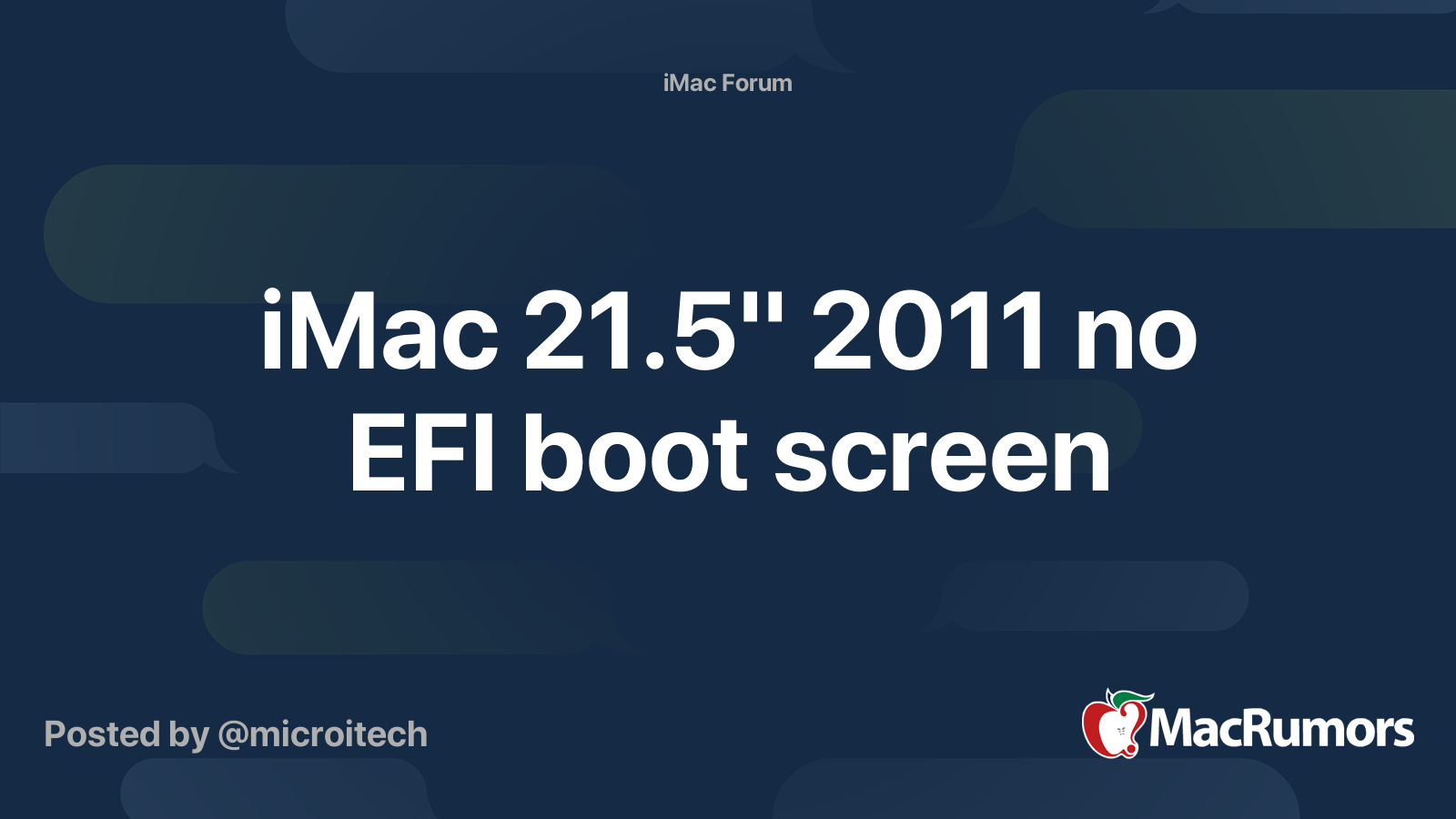iMac 21.5" 2011 no EFI boot screen | MacRumors Forums