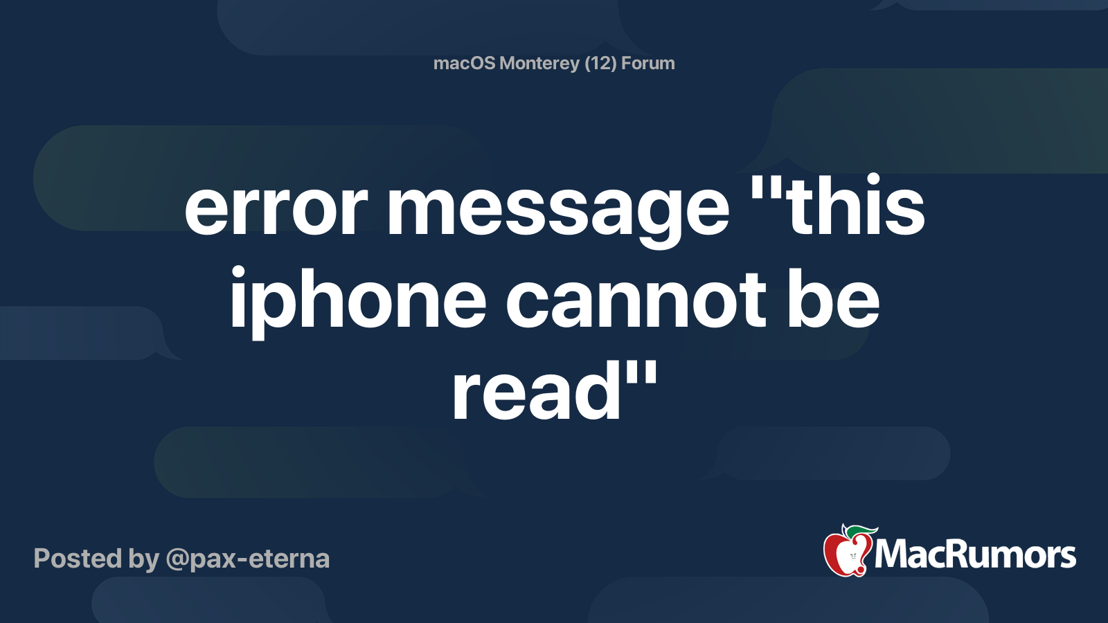 error message "this iphone cannot be read" | MacRumors Forums