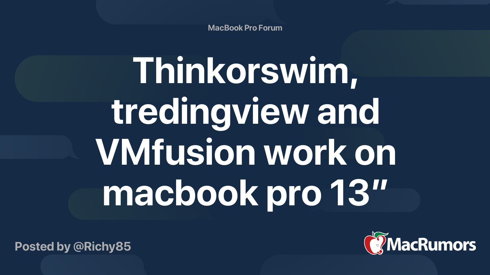 Thinkorswim, tredingview and VMfusion work on macbook pro 13” 2020 ...