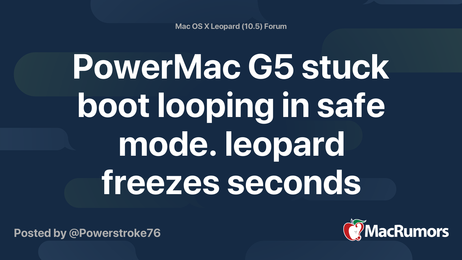 PowerMac G5 stuck boot looping in safe mode. leopard freezes seconds after reaching the desktop ...