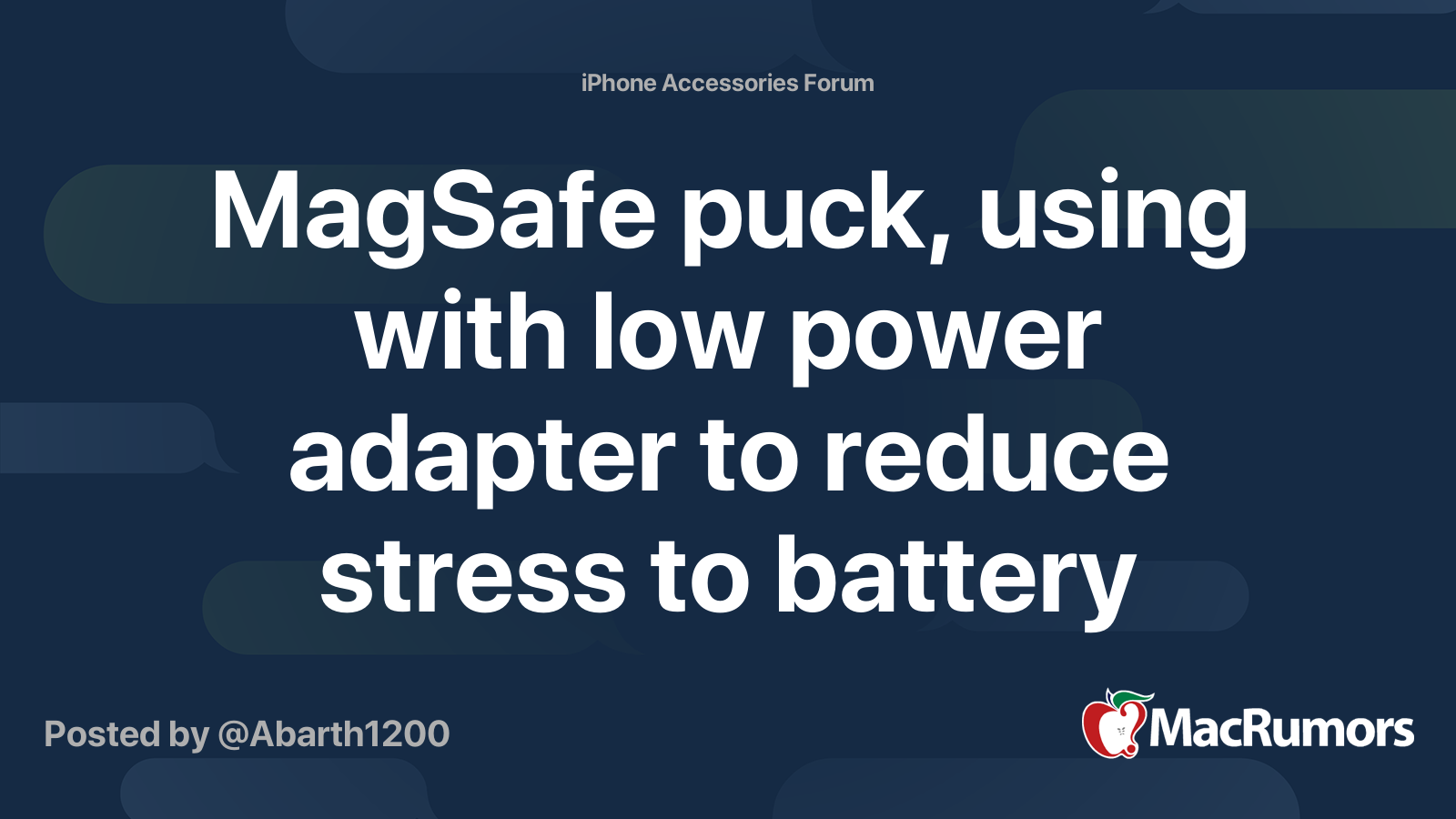MagSafe puck, using with low power adapter to reduce stress to battery ...