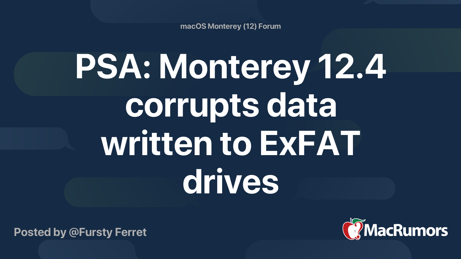 PSA: Monterey 12.4 corrupts data written to ExFAT drives | MacRumors Forums