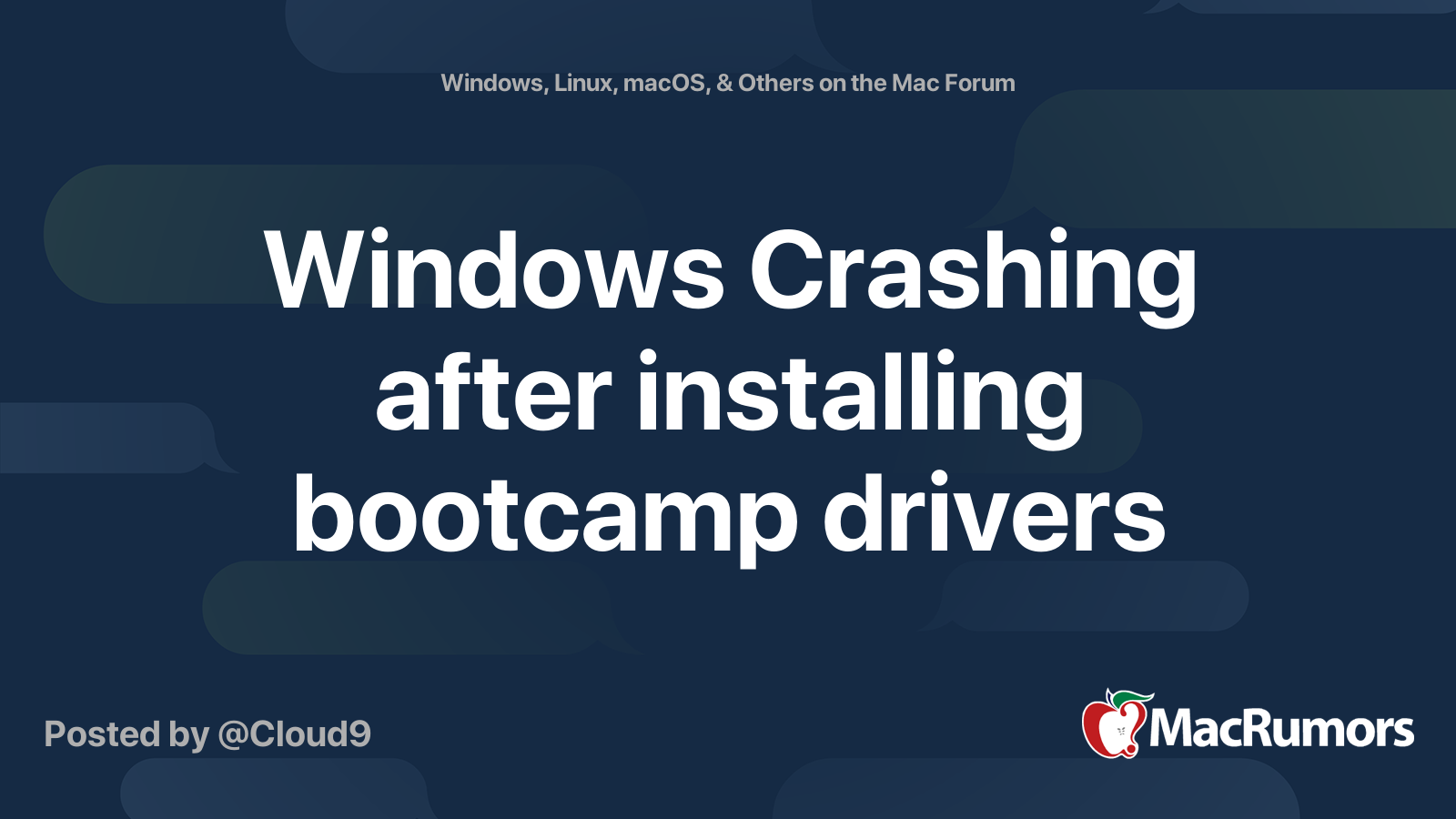 Windows Crashing after installing bootcamp drivers | MacRumors Forums
