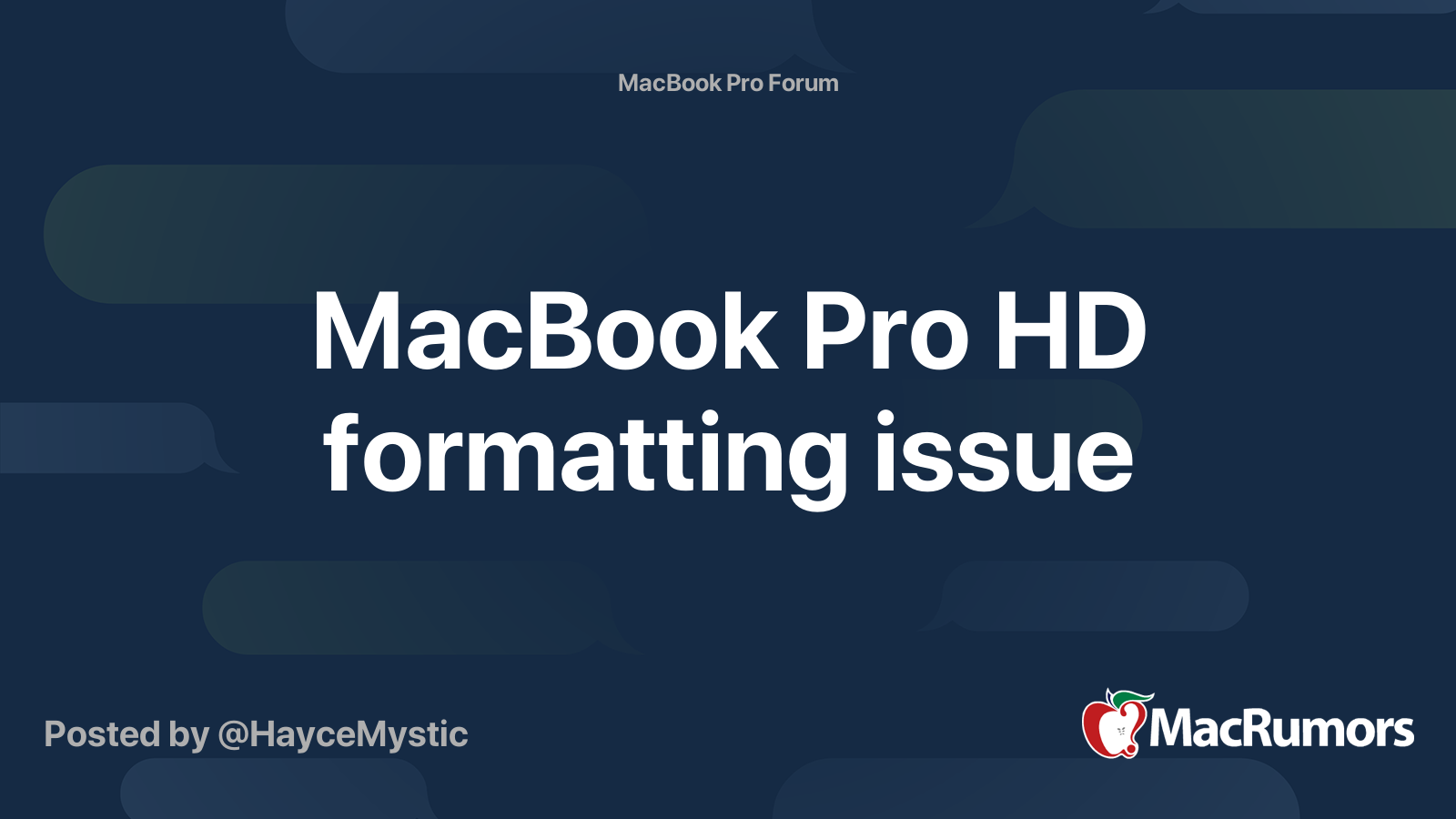 MacBook Pro HD formatting issue | MacRumors Forums