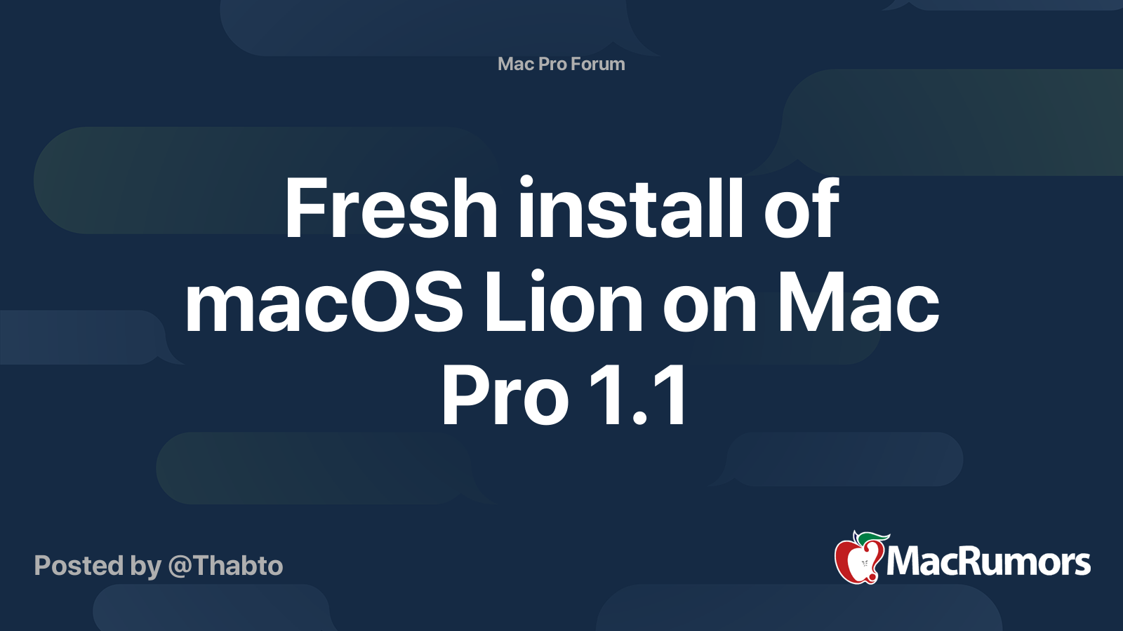 Fresh install of macOS Lion on Mac Pro 1.1 | MacRumors Forums