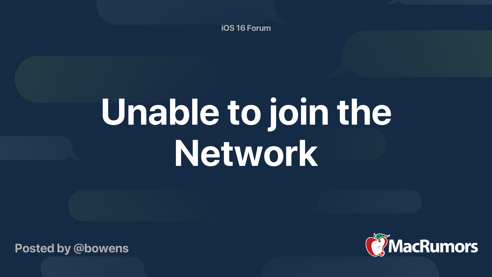 Unable to join the Network | MacRumors Forums