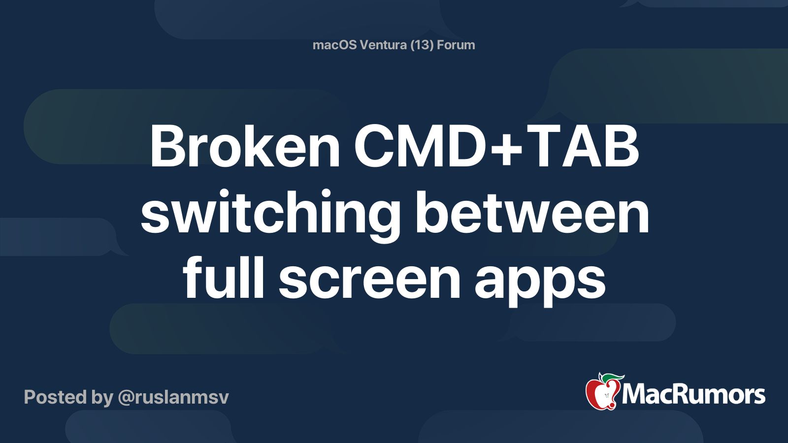 Broken CMD+TAB switching between full screen apps | MacRumors Forums