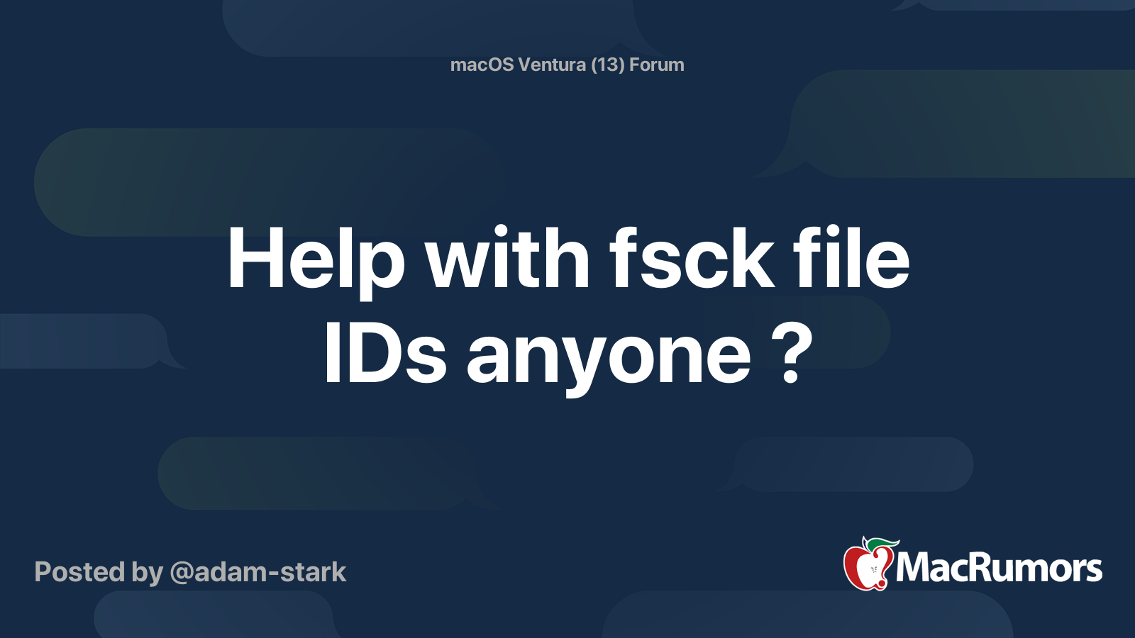 Help with fsck file IDs anyone ? | MacRumors Forums