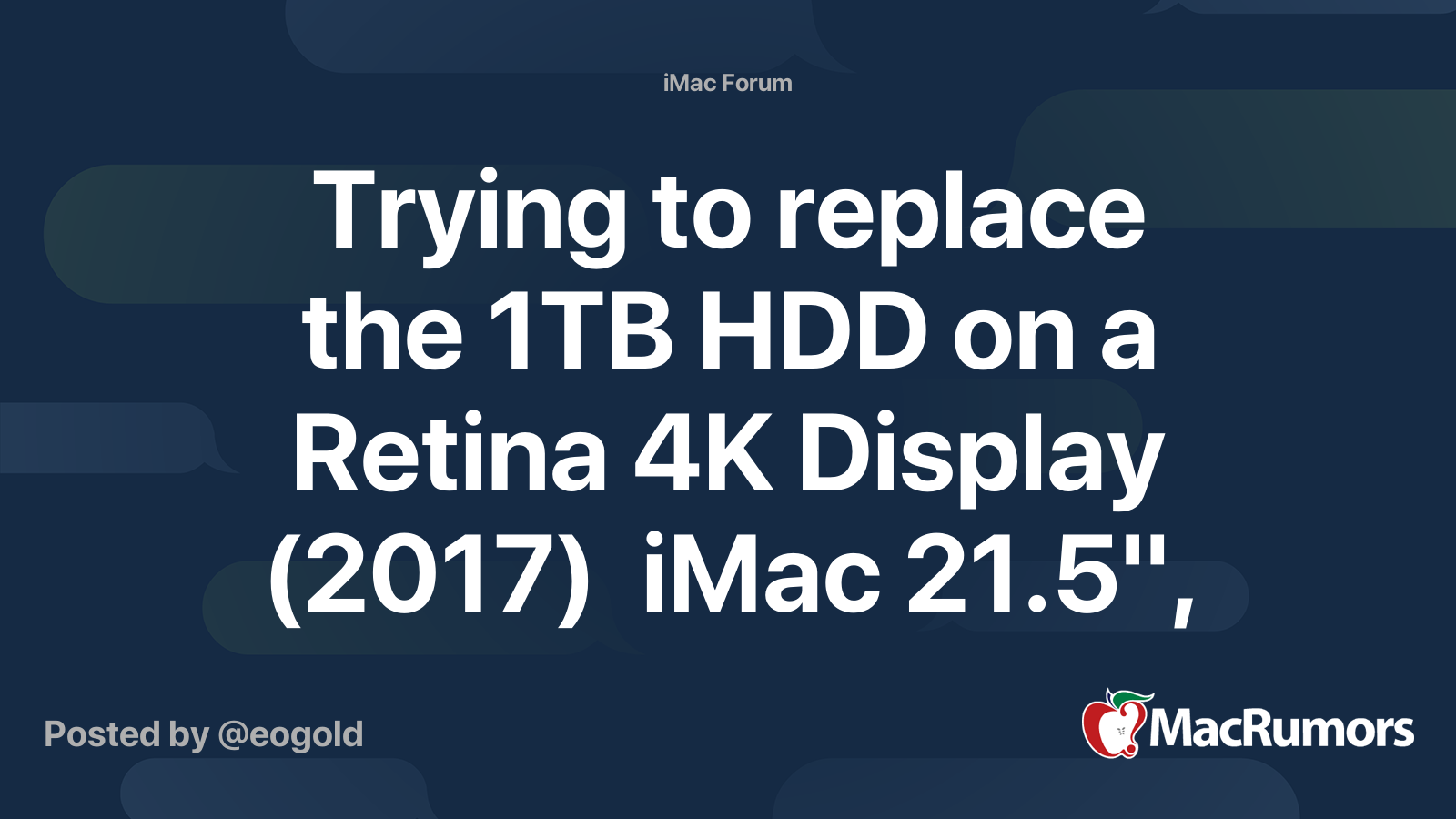 Trying to replace the 1TB HDD on a Retina 4K Display (2017) iMac 21.5", Fusion Drive with a ...