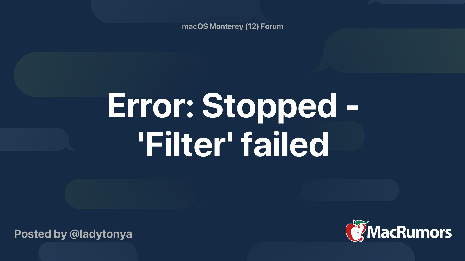Error: Stopped - 'Filter' failed | MacRumors Forums