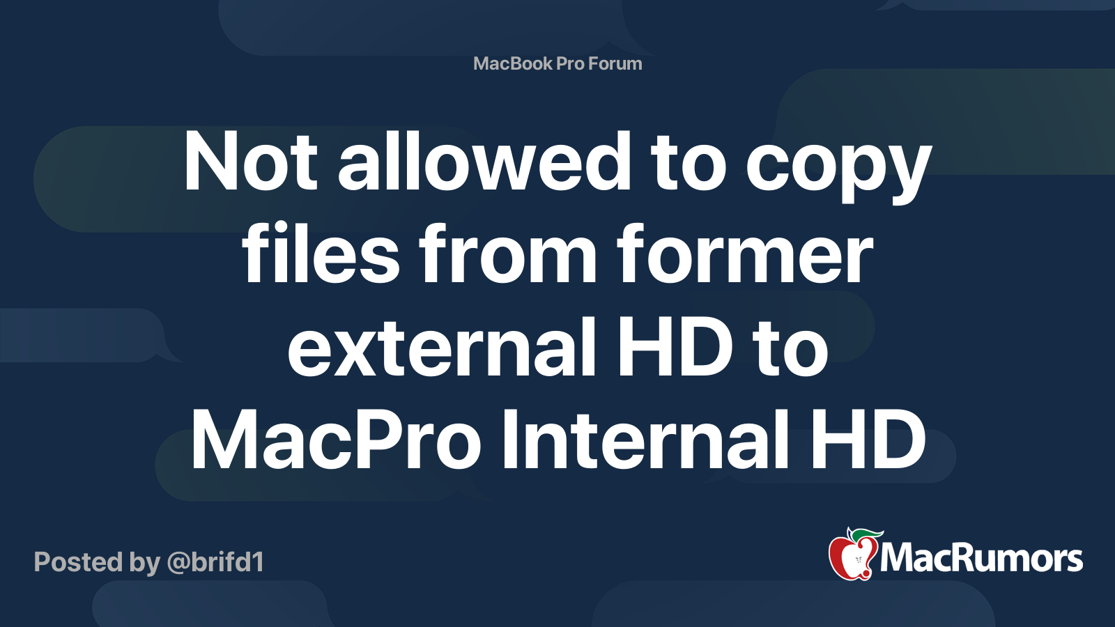 Not allowed to copy files from former external HD to MacPro Internal HD | MacRumors Forums