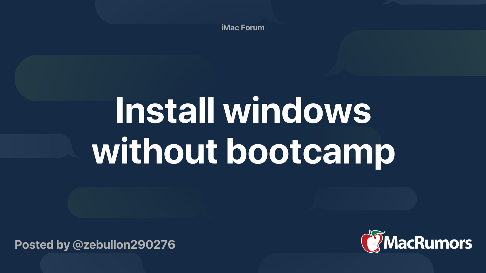 Install windows without bootcamp | MacRumors Forums