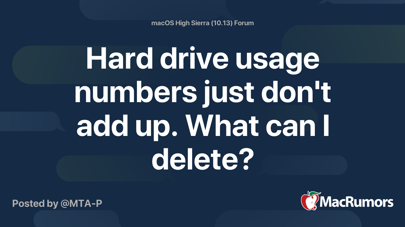 Hard drive usage numbers just don't add up. What can I delete? | MacRumors Forums