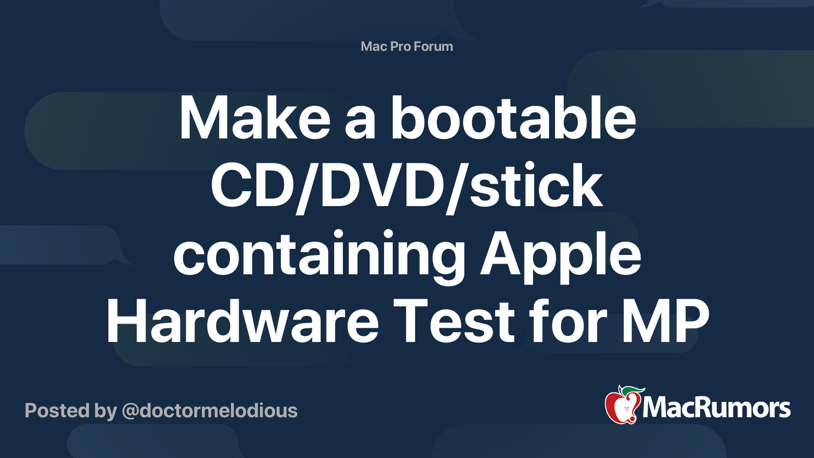 Make a bootable CD/DVD/stick containing Apple Hardware Test for MP 3,1 ...