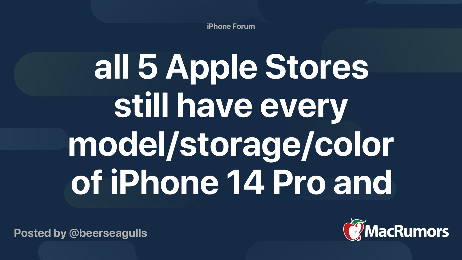 all 5 Apple Stores still have every model/storage/color of iPhone 14 Pro and Pro Max available ...