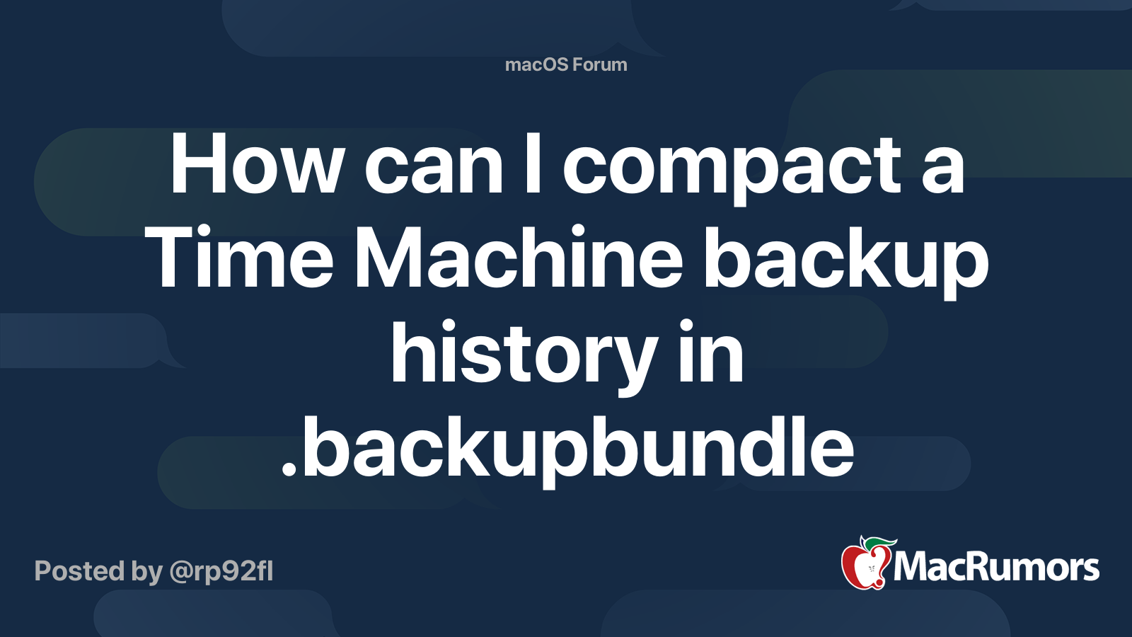 How can I compact a Time Machine backup history in .backupbundle format? | MacRumors Forums