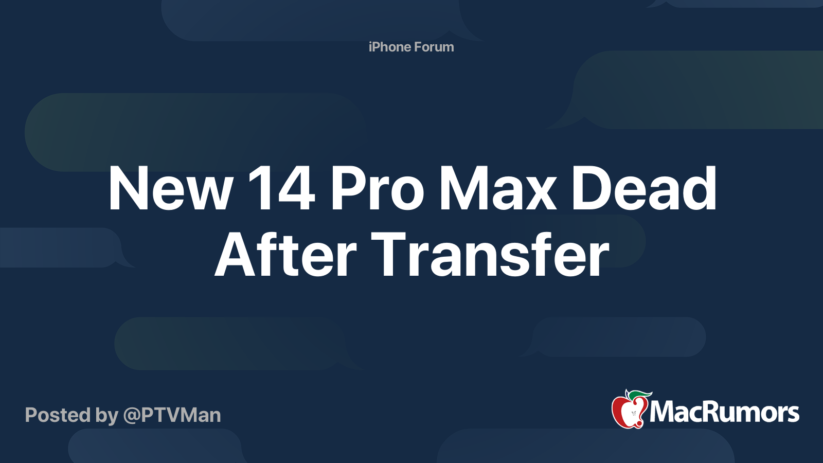 New 14 Pro Max Dead After Transfer | MacRumors Forums