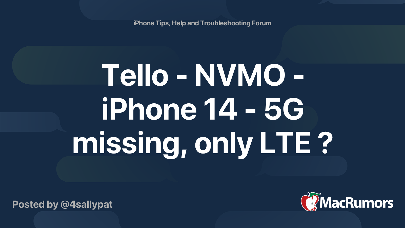 Tello - NVMO - iPhone 14 - 5G missing, only LTE ? | MacRumors Forums