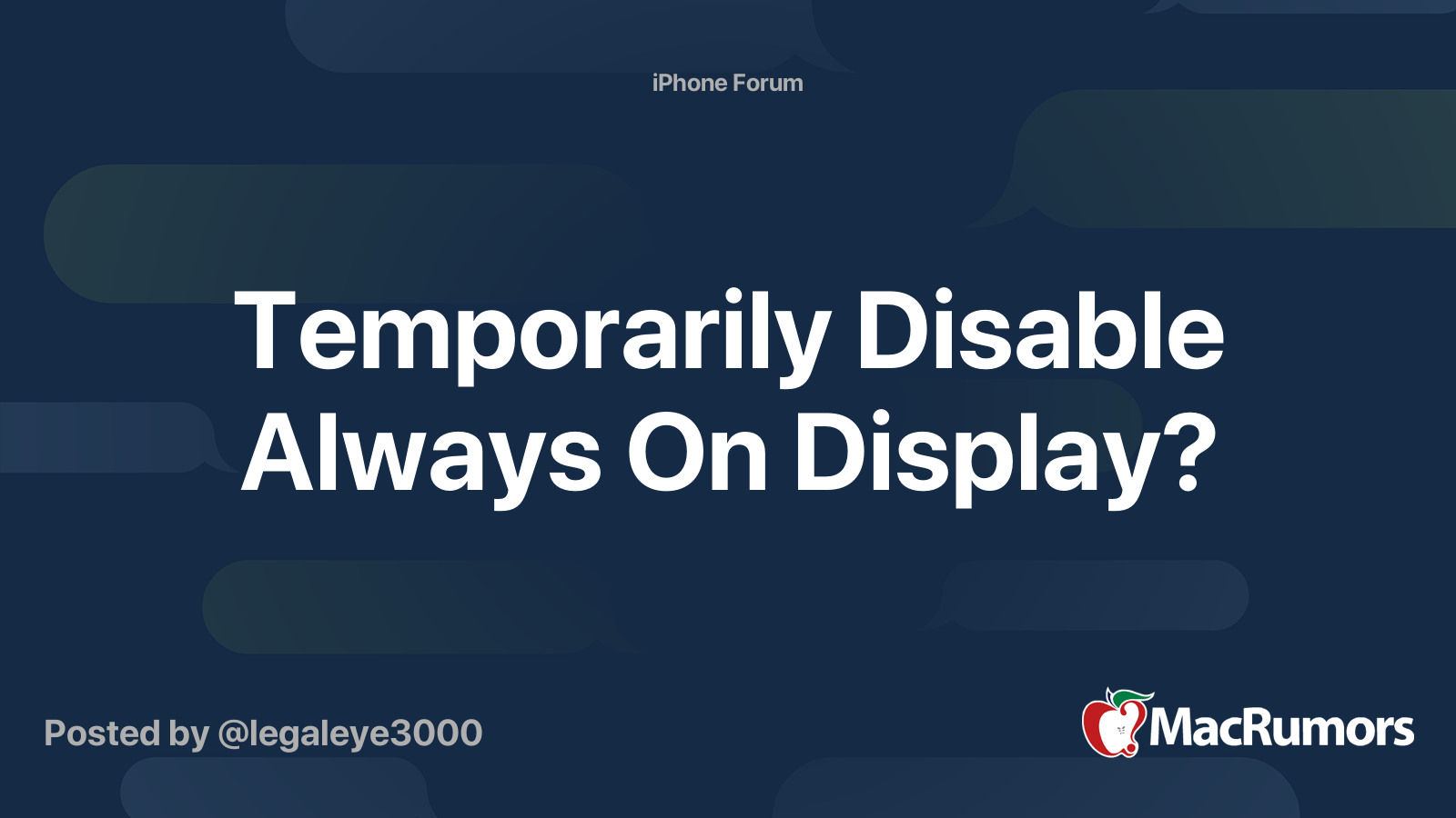Temporarily Disable Always On Display? | MacRumors Forums