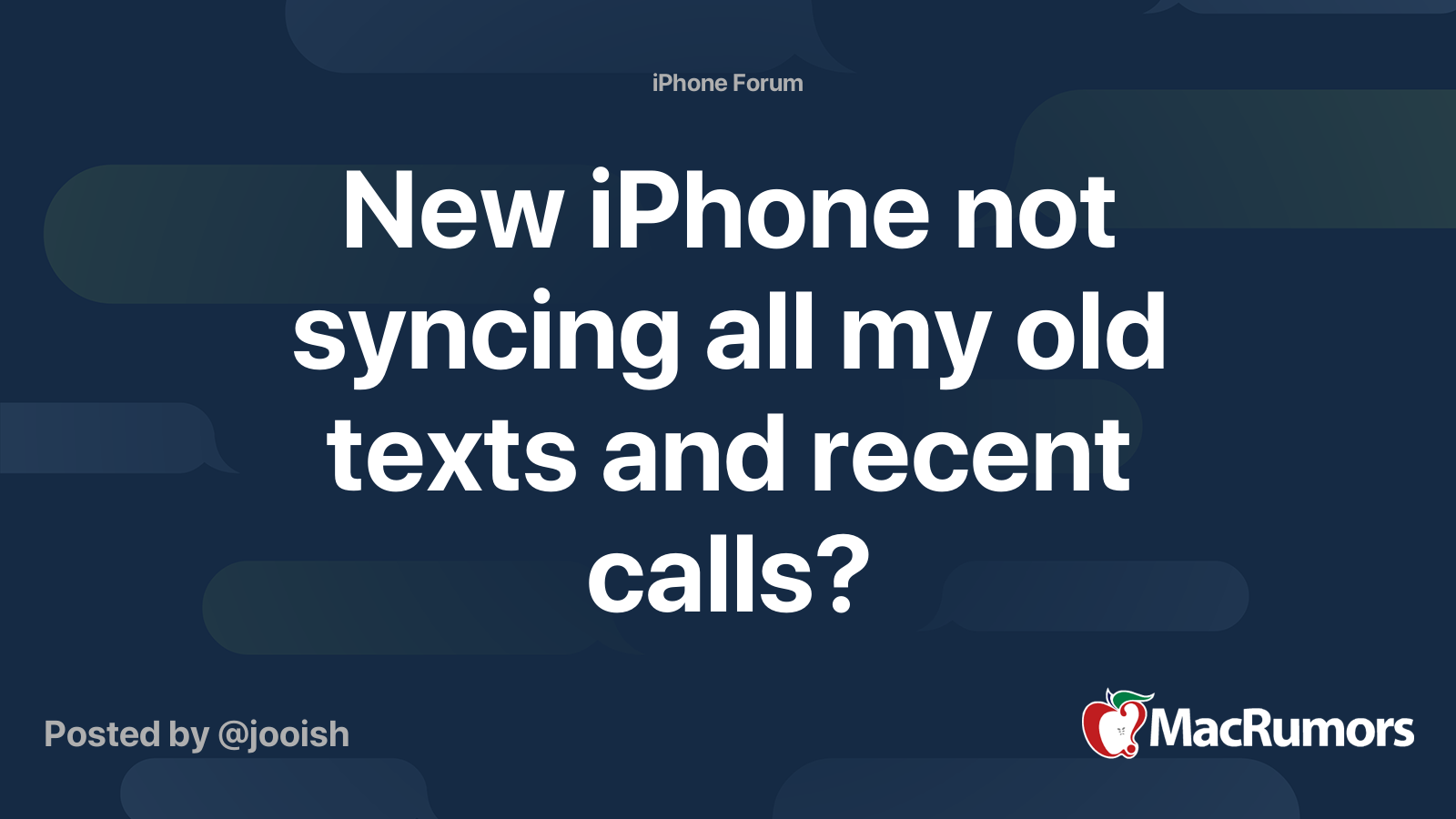 New iPhone not syncing all my old texts and recent calls? | MacRumors Forums