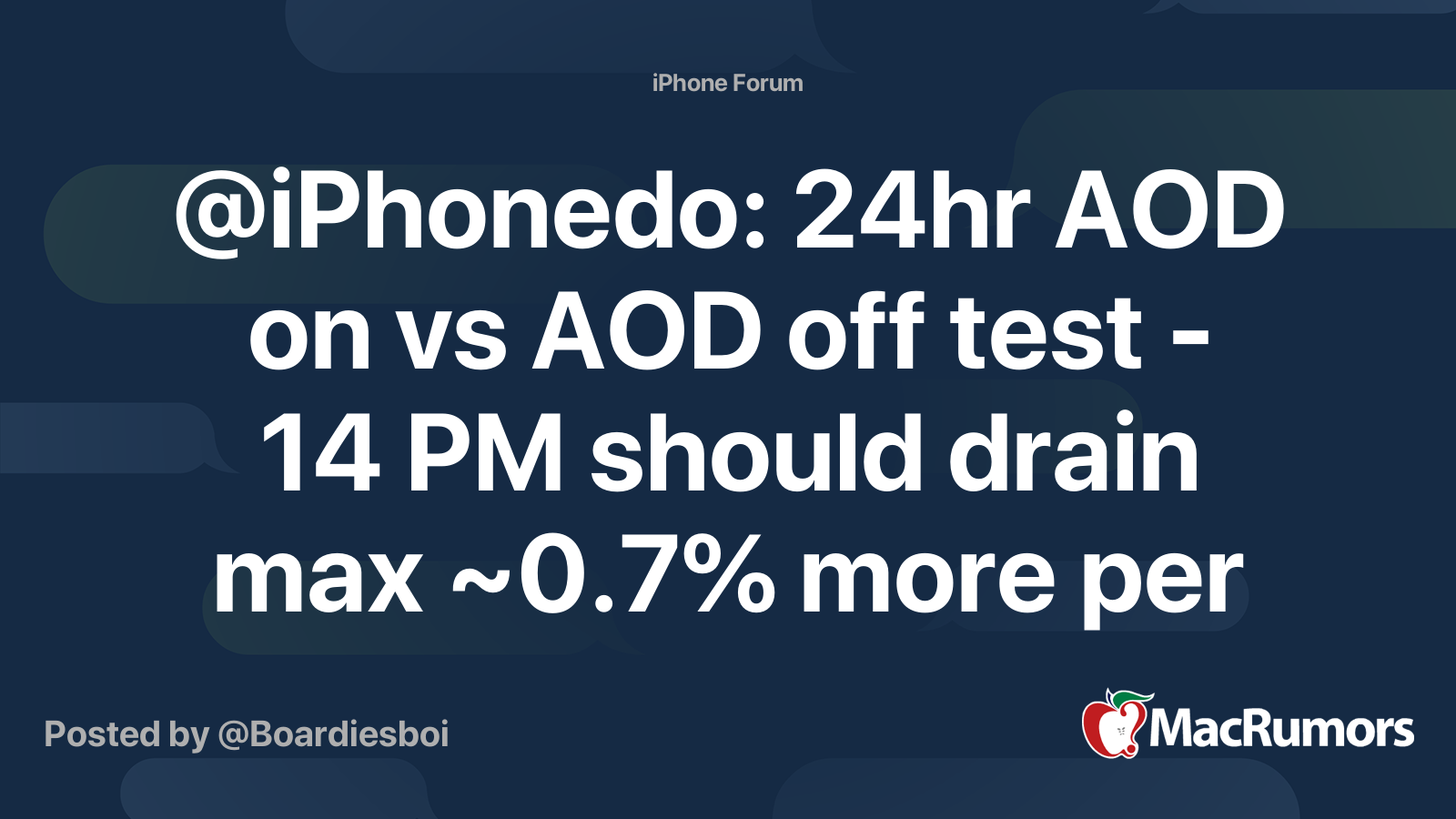 @iPhonedo: 24hr AOD on vs AOD off test - 14 PM should drain max ~0.7% ...
