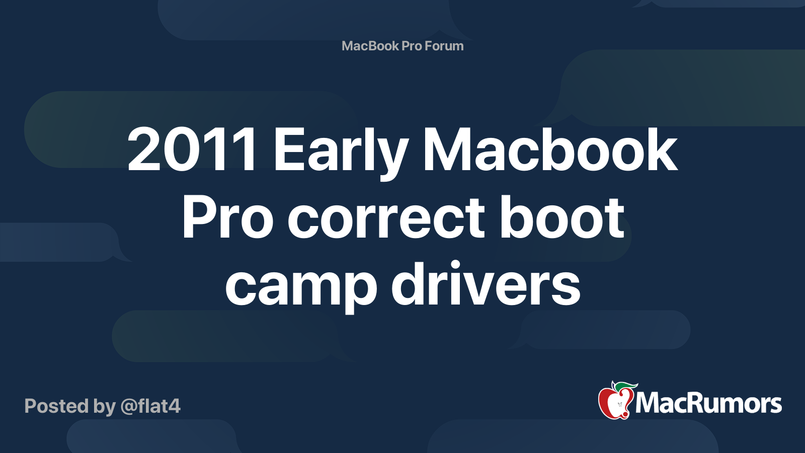 2011 Early Macbook Pro correct boot camp drivers | MacRumors Forums