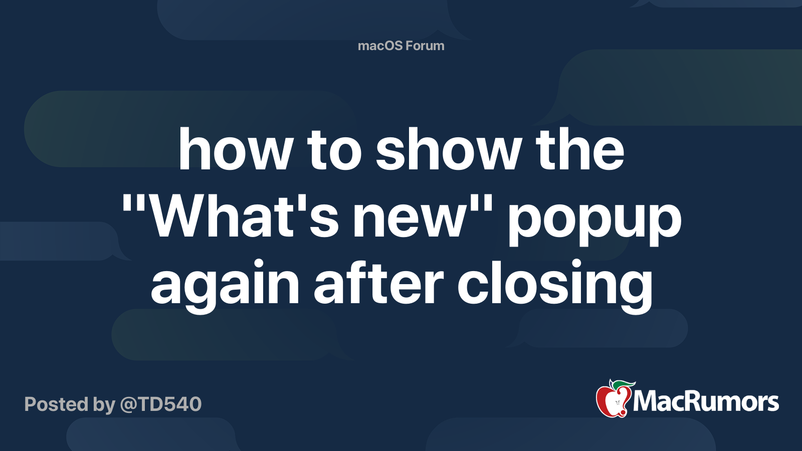 how to show the "What's new" popup again after closing | MacRumors Forums